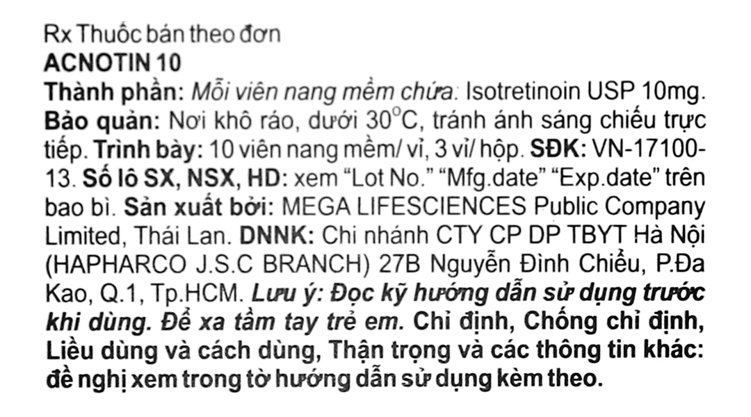 Acnotin 10 trị mụn trứng cá nặng (3 vỉ x 10 viên) - 08/2024 ...