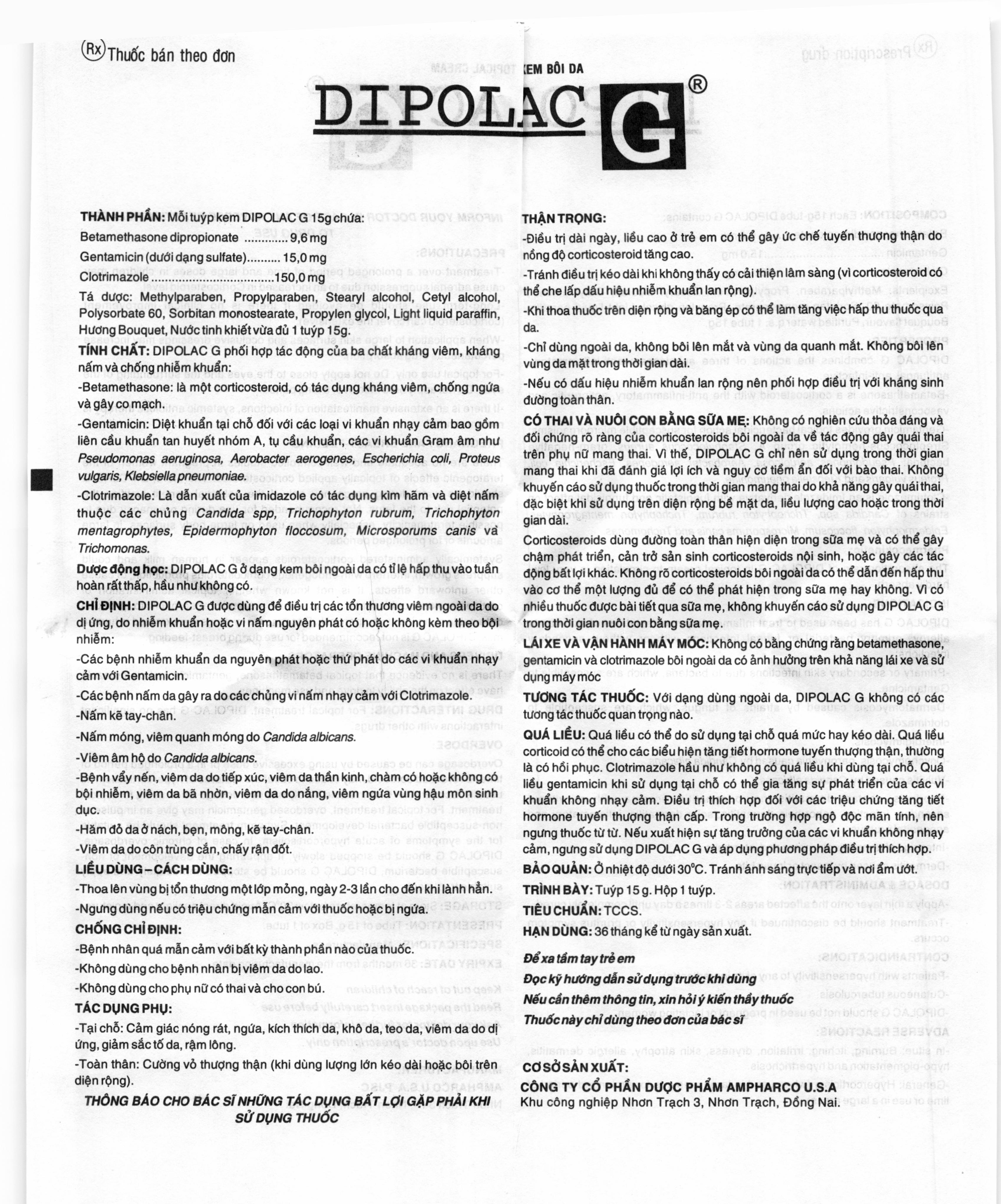 Kem bôi trị nấm da Dipolac G tuýp 15g-Nhà thuốc An Khang