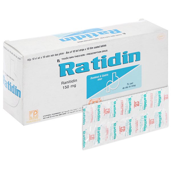 Thuốc Ratidin 150mg trị viêm loét, trào ngược dạ dày, tá tràng (10 vỉ x ...