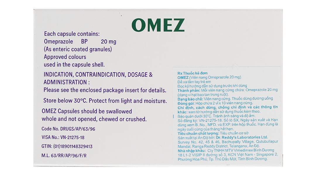 Omez 20mg trị loét dạ dày, tá tràng (2 vỉ x 10 viên) - 08/2024 ...