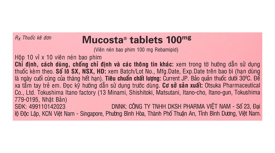 Mucosta Tablets 100mg trị viêm loét dạ dày (10 vỉ x 10 viên) - 08/2024 ...