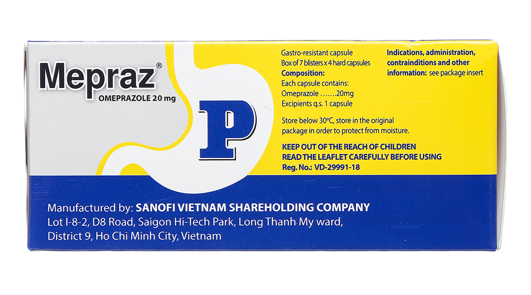 Mepraz 20mg phòng và trị loét dạ dày, tá tràng (7 vỉ x 4 viên) - 08/ ...