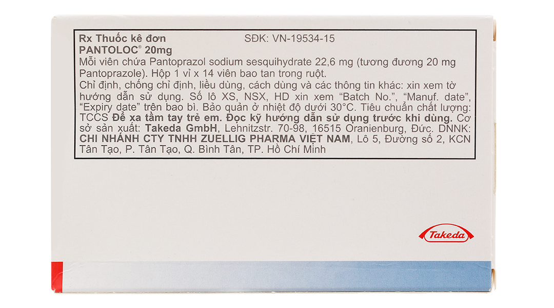 Thuốc Pantoloc 20mg 1 vỉ x 14 viên phòng và trị trào ngược dạ dày, thực quản - 08/2024 ...