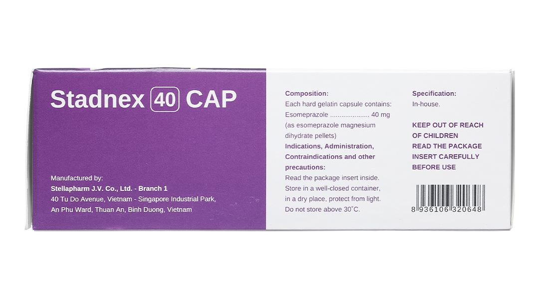 Stadnex 40 Cap trị trào ngược dạ dày, thực quản (4 vỉ x 7 viên) - 08/ ...