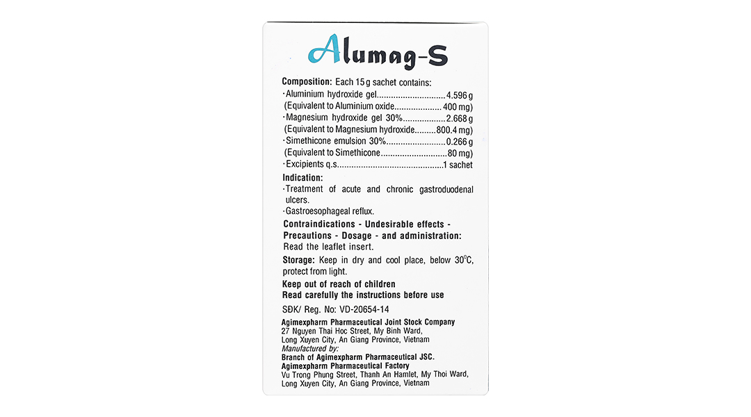 Hỗn dịch uống Alumag-S 15g điều trị viêm loét dạ dày tá tràng (20 gói x ...