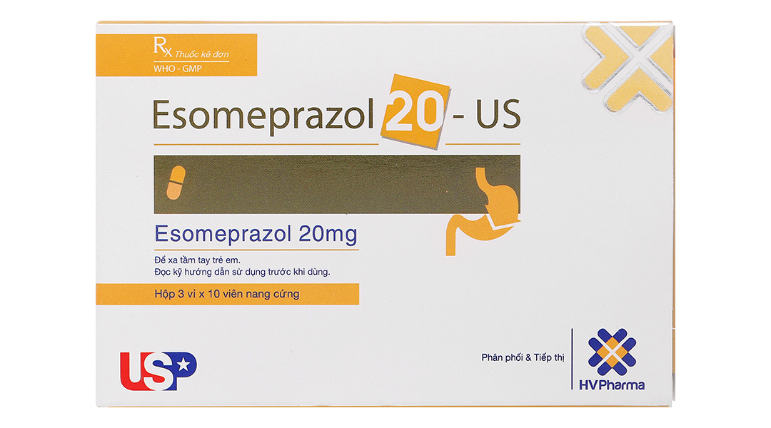 Esomeprazol 20-US trị trào ngược dạ dày, thực quản (3 vỉ x 10 viên ...