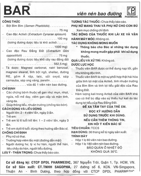 Bar hỗ trợ bệnh lý về gan, nhuận tràng lọ 60 viên 04/2023 ...