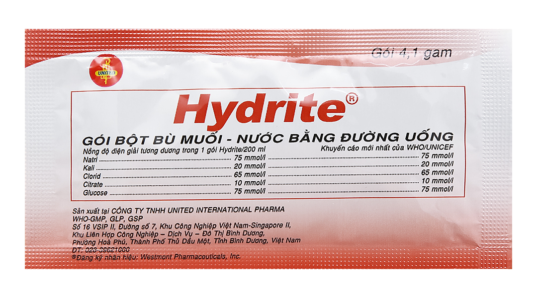 Bột pha dung dịch uống Hydrite bù nước và điện giải (30 gói x 4.1g) 03/ ...
