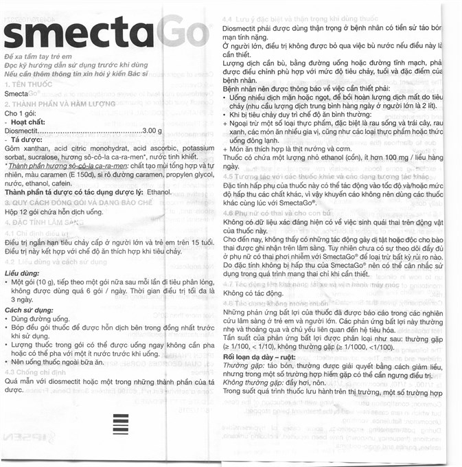 Thuốc bột pha hỗn dịch uống SmectaGo 3g trị tiêu chảy (12 gói x 10g) 04 ...