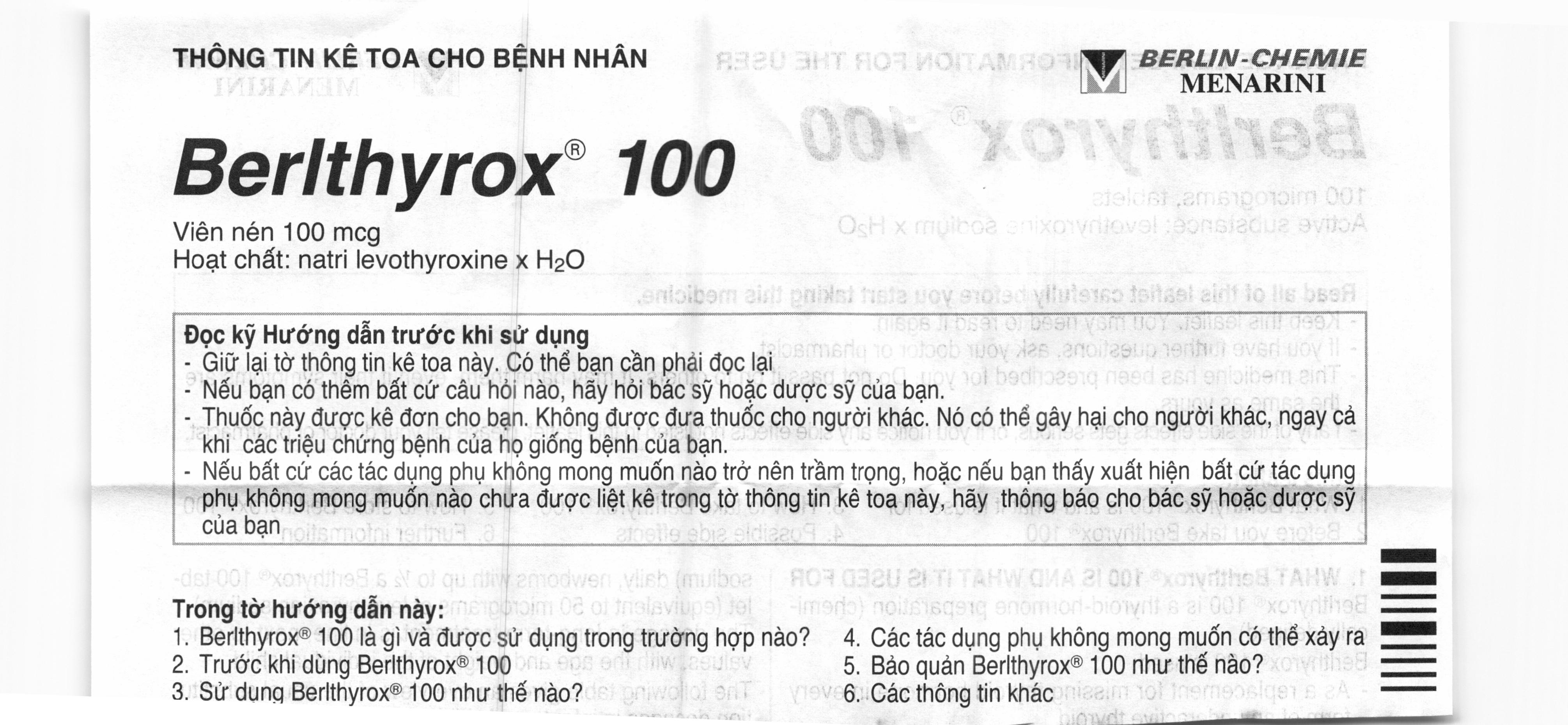 Thuốc Berlthyrox 100mcg hộp 100 viên-Nhà thuốc An Khang