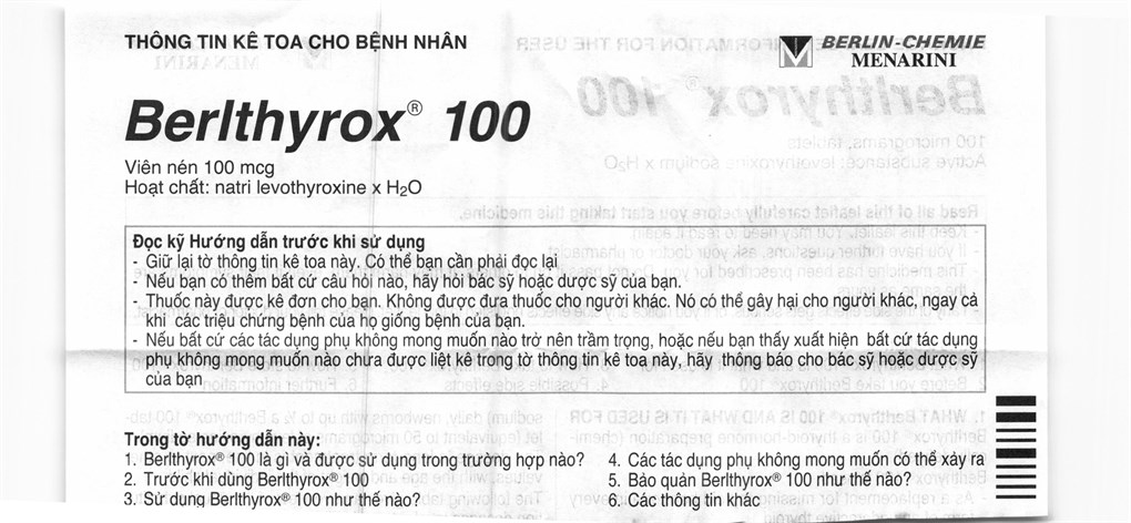 Thuốc Berlthyrox 100mcg hộp 100 viên-Nhà thuốc An Khang