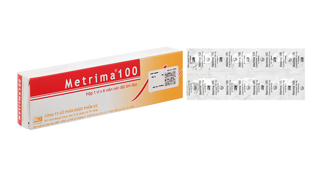 Viên đặt âm đạo Metrima 100 trị bệnh nấm Candida ở âm hộ, âm đạo (1 vỉ ...