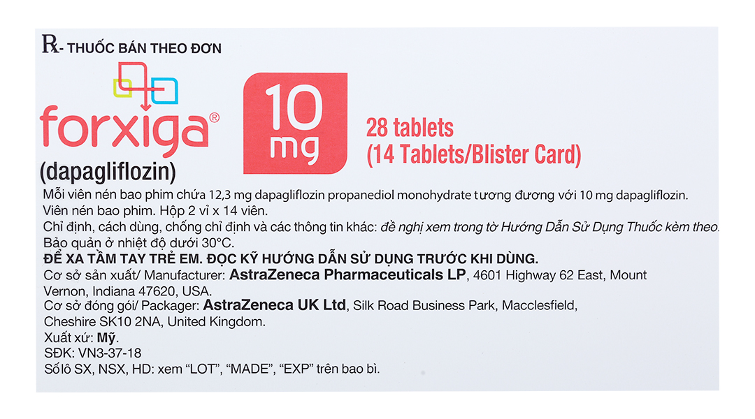 Forxiga 10mg trị đái tháo đường tuýp 2, suy tim và bệnh thận mạn tính ...