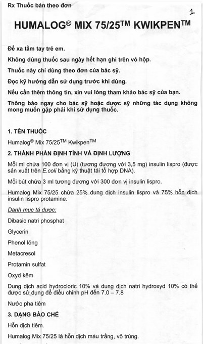 Humalog Mix 75/25 Kwikpen 300U/3ml hộp 5 bút-Nhà thuốc An Khang