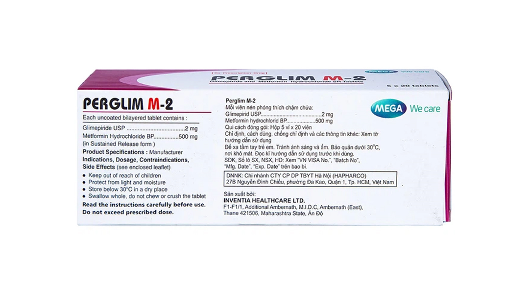 Perglim M-2 trị tiểu đường type 2 (5 hộp nhỏ x 1 vỉ x 20 viên) - 08/ ...