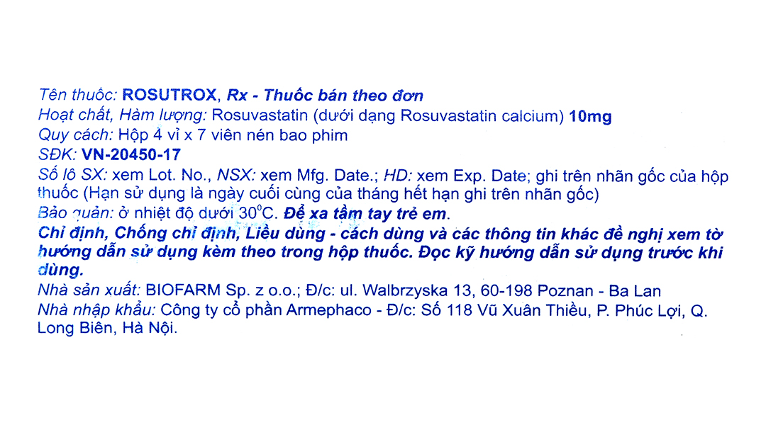 Rosutrox 10mg trị rối loạn lipid máu (4 vỉ x 7 viên) 03/2023 ...
