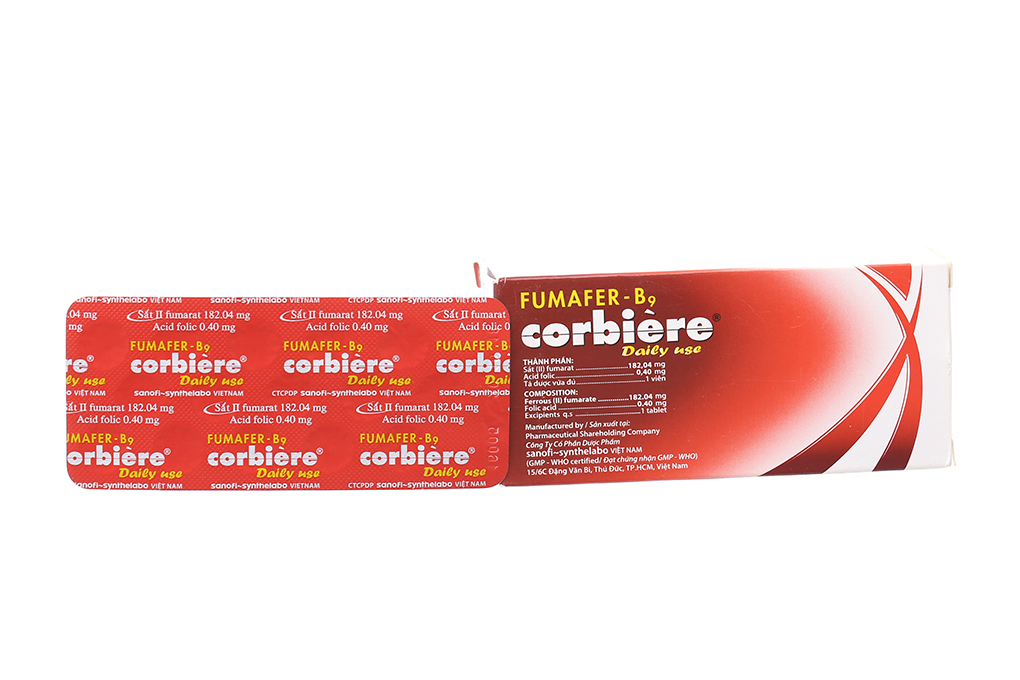 Fumafer-B9 Corbiere bổ sung sắt và axit folic, trị thiếu máu (8 vỉ x 15 ...