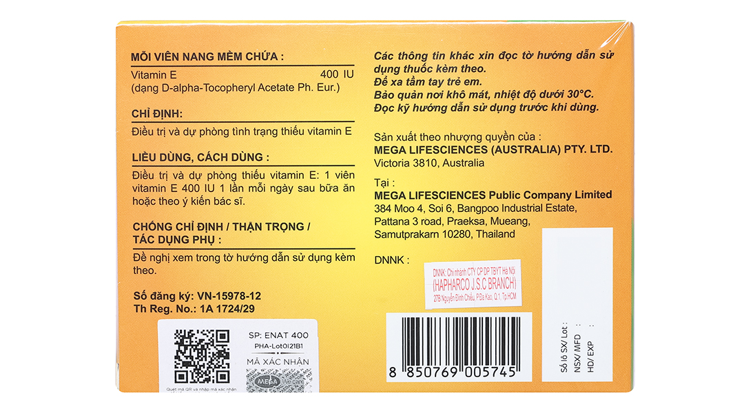 Thuốc Enat 400 bổ sung vitamin E ngăn ngừa lão hóa (hộp 30 viên) - 08/ ...