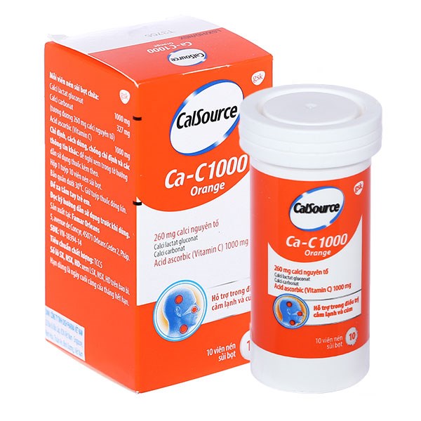 Viên nén sủi bọt CalSource Ca-C1000 Orange bổ sung canxi, vitamin C (1 ...