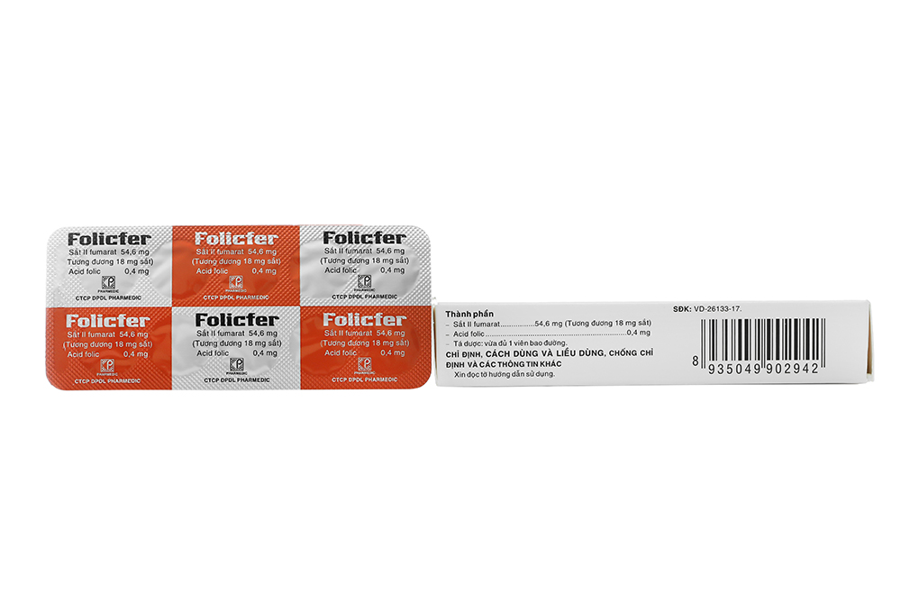 Folicfer bổ sung sắt và axit folic, trị thiếu máu (3 vỉ x 10 viên) - 08 ...