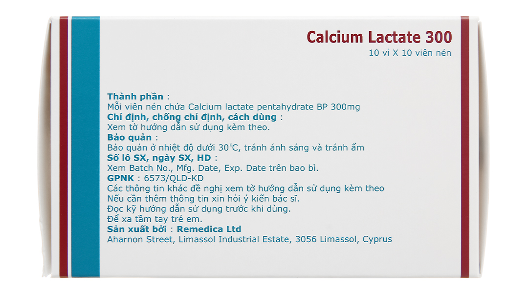 Calcium Lactate 300 trị loãng xương, còi xương (10 vỉ x 10 viên) - 08/ ...