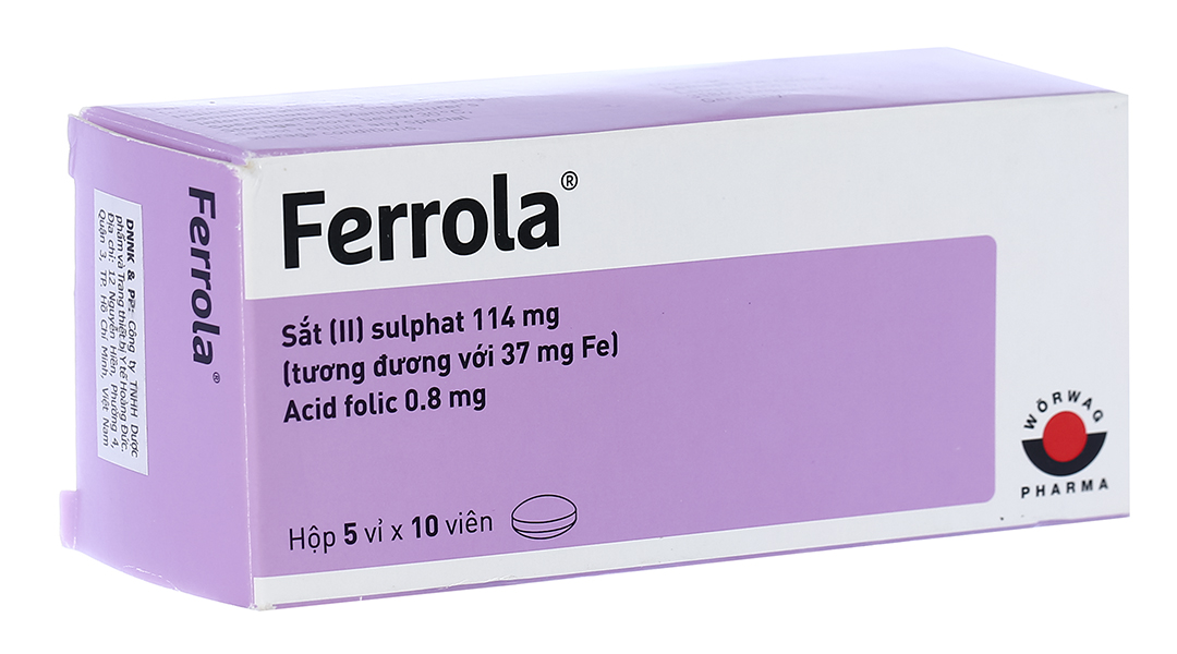 Ferrola bổ sung sắt và axit folic, trị thiếu máu (5 vỉ x 10 viên) - 08/ ...
