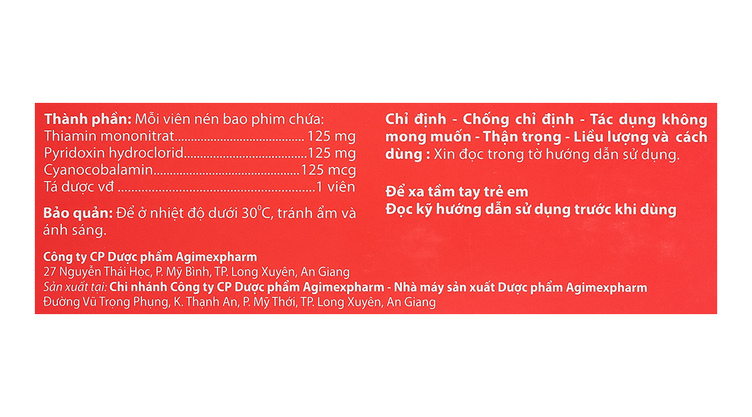 Agi-Neurin điều trị và dự phòng thiếu vitamin B1, B6, B12 (10 vỉ x 10 ...