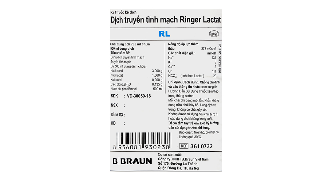 Dung Dịch Ringer Lactat B.Braun bổ sung nước, điện giải chai 500ml - 07 ...
