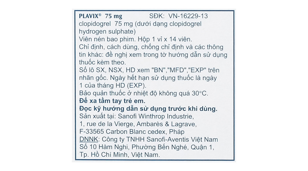 Plavix 75mg phòng và trị huyết khối (1 vỉ x 14 viên) - 07/2024 ...