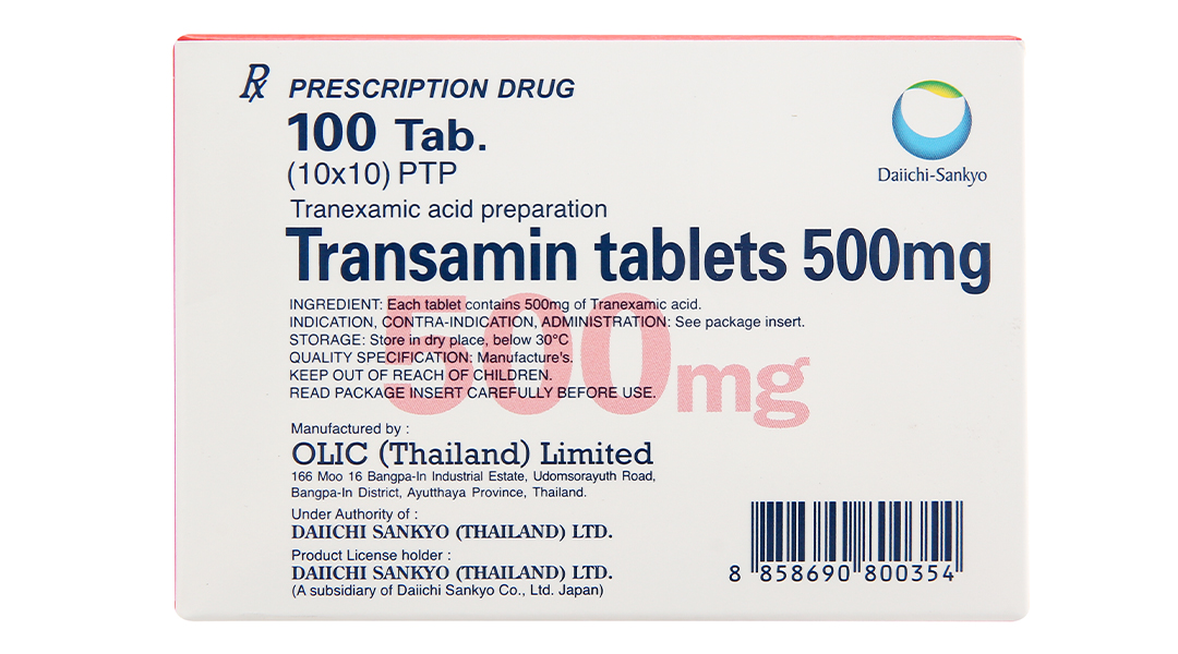 Transamin Tablets 500mg trị chảy máu do tăng tiêu firin (10 vỉ x 10 ...