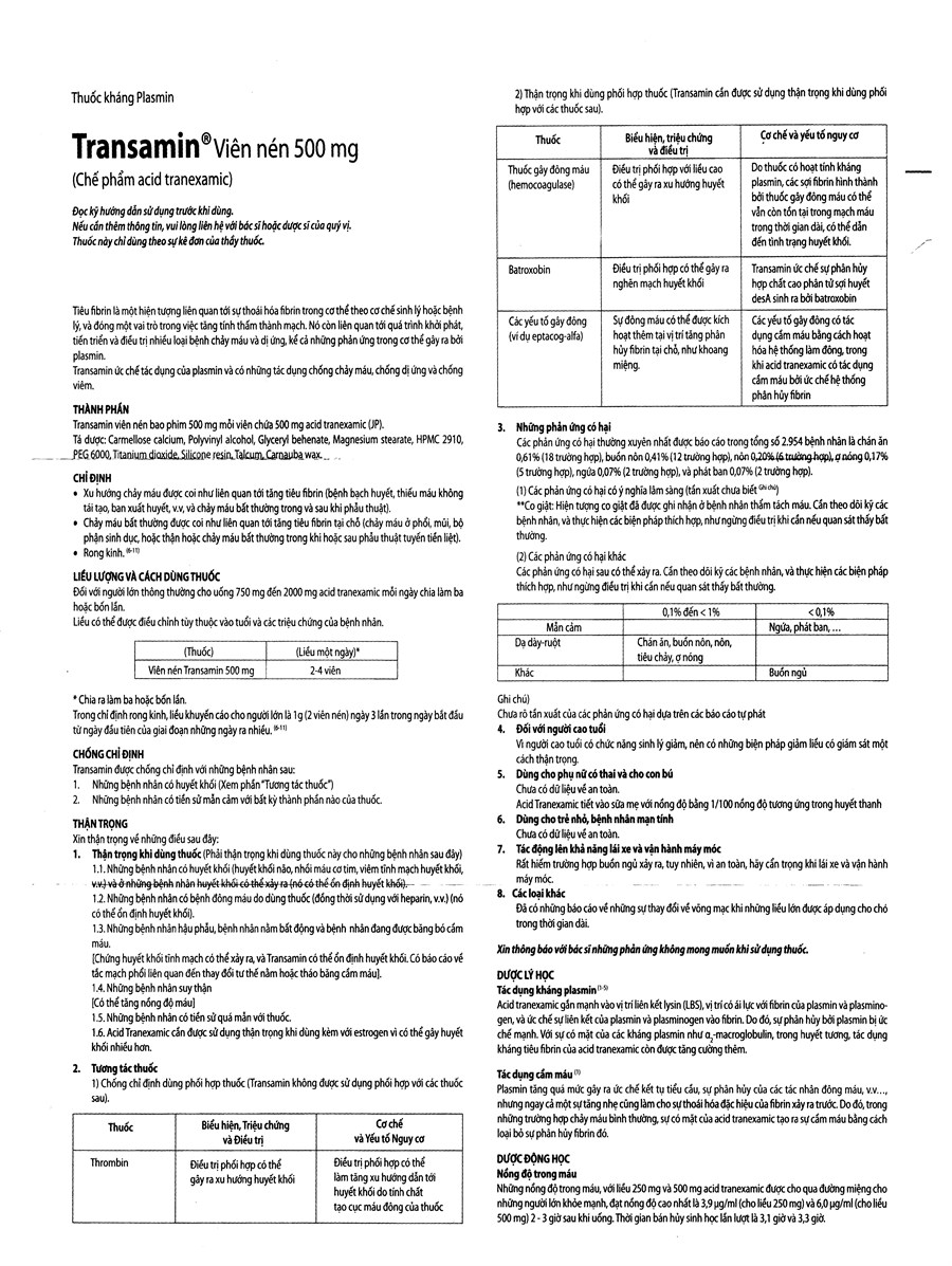 Thuốc Transamin 500mg hộp 100 viên-Nhà thuốc An Khang