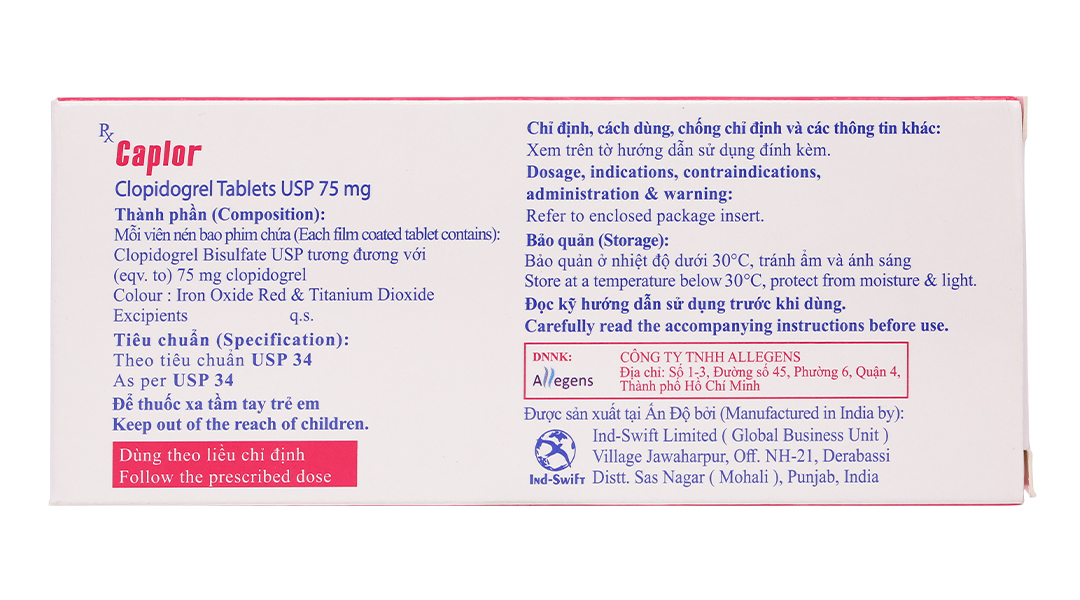 Caplor 75mg dự phòng biến cố do huyết khối động mạch (3 vỉ x 10 viên ...