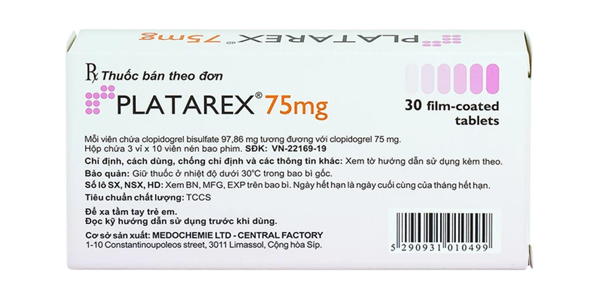 Platarex 75mg phòng ngừa các biến cố huyết khối động mạch (3 vỉ x 10 ...