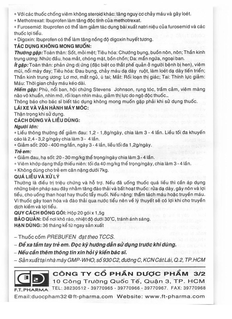 Thuốc cốm giảm đau, hạ sốt cho trẻ em Prebufen 200mg