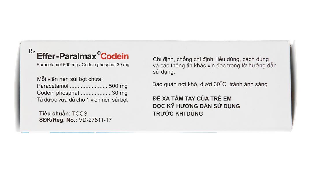 Viên sủi Effer-Paralmax Codein giảm đau cấp tính ở mức độ trung bình (5 ...