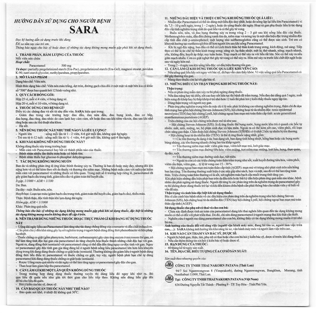 Thuốc Sara 500mg vỉ 10 viên-Nhà thuốc An Khang