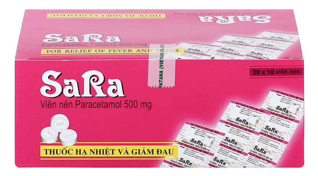 Sara 500mg giảm đau, hạ sốt (20 vỉ x 10 viên) 03/2023 - Nhathuocankhang.com