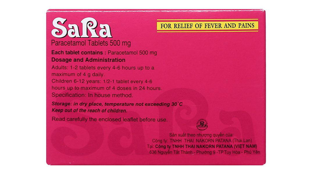Sara 500mg trị các chứng đau và sốt từ nhẹ đến vừa (20 vỉ x 10 viên ...