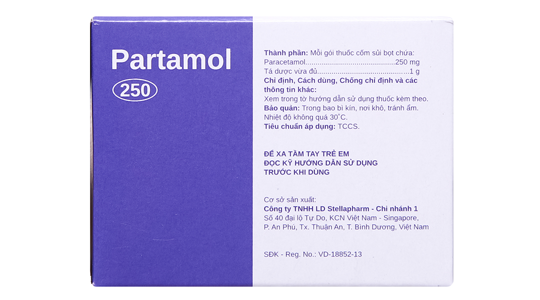 Cốm sủi Partamol 250 giảm đau, hạ sốt