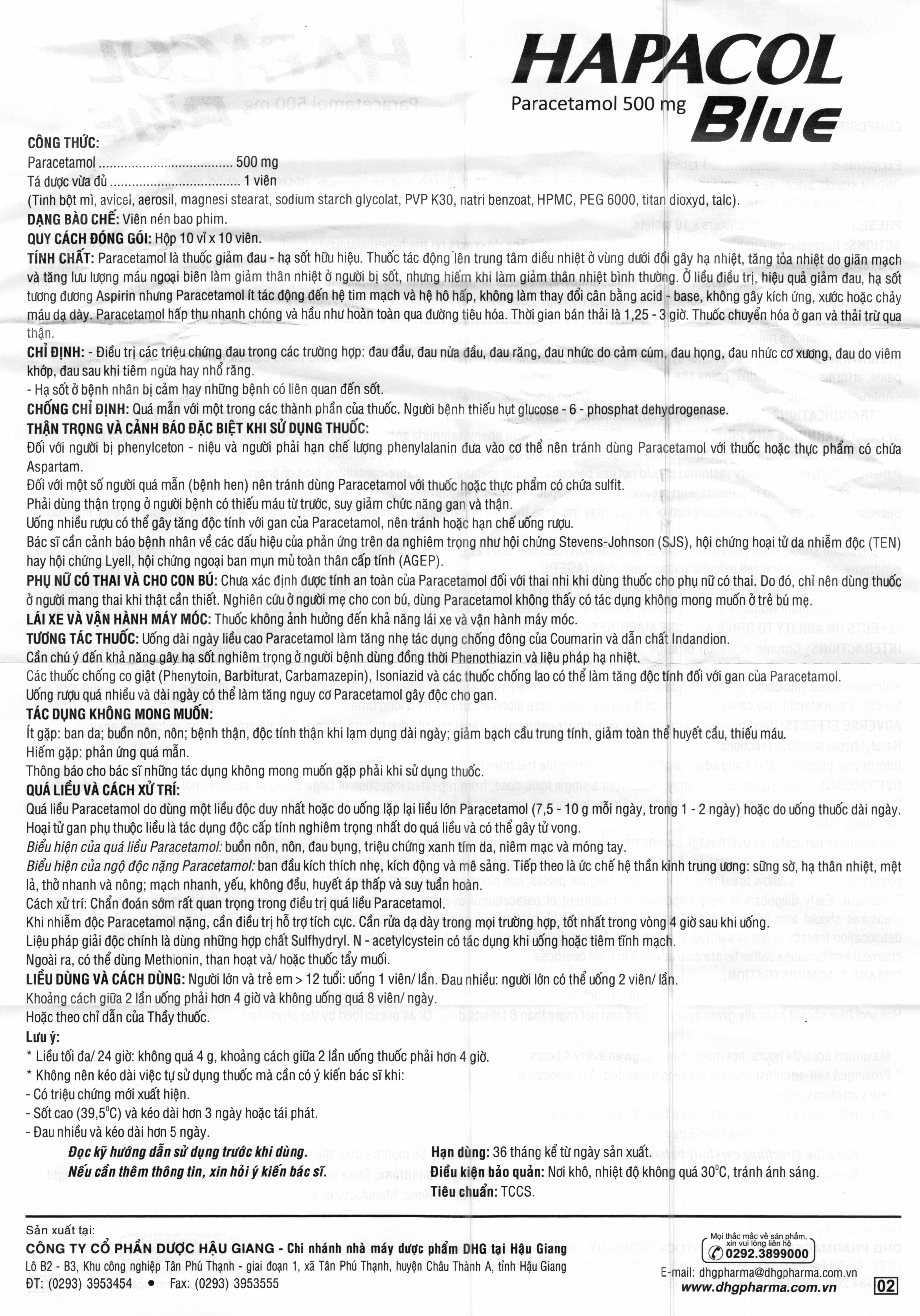 Hapacol Blue 500mg hộp 100 viên giúp giảm đau, hạ sốt-Nhà thuốc An Khang