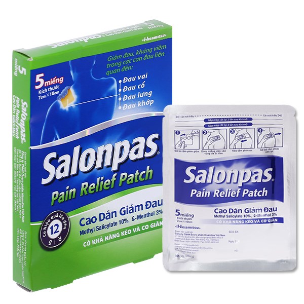 Cao dán Salonpas (6,5cm x 4,2cm) giúp giảm đau, kháng viêm (24 gói x 10 ...