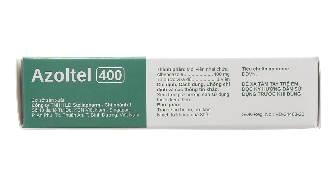 Viên nhai Azoltel 400 trị ấu trùng sán lợn, nang sán chó (1 vỉ x 1 viên ...