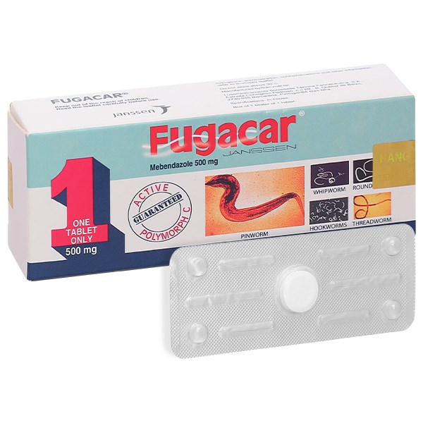 Viên nhai Fugacar 500mg trị nhiều loại giun đường ruột (1 vỉ x 1 viên ...
