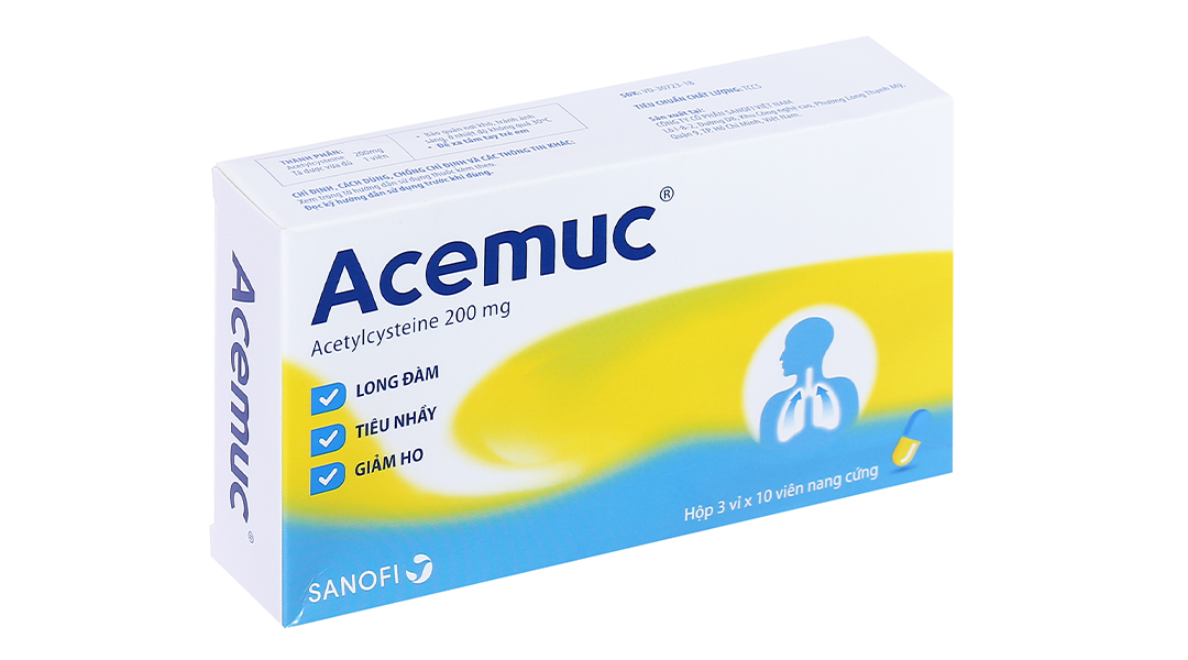 Acemuc 200mg tan đàm trong bệnh lý hô hấp (3 vỉ x 10 viên) 03/2023 ...