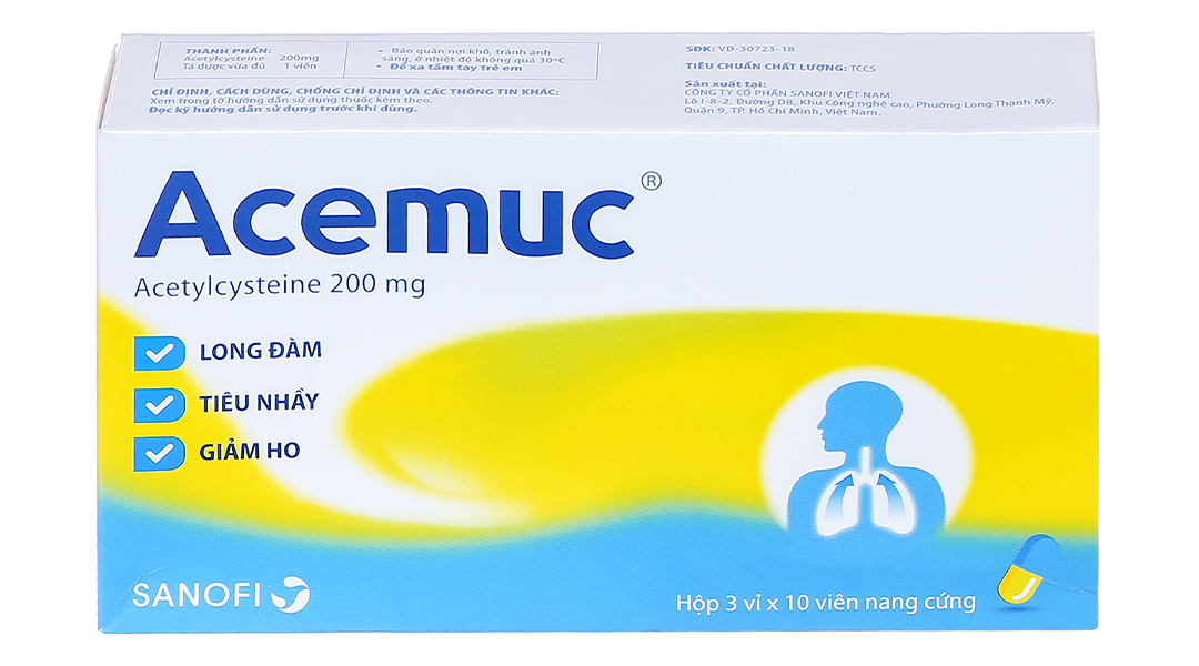 Acemuc 200mg tiêu nhầy trong bệnh lý hô hấp (3 vỉ x 10 viên) - 08/2024 ...