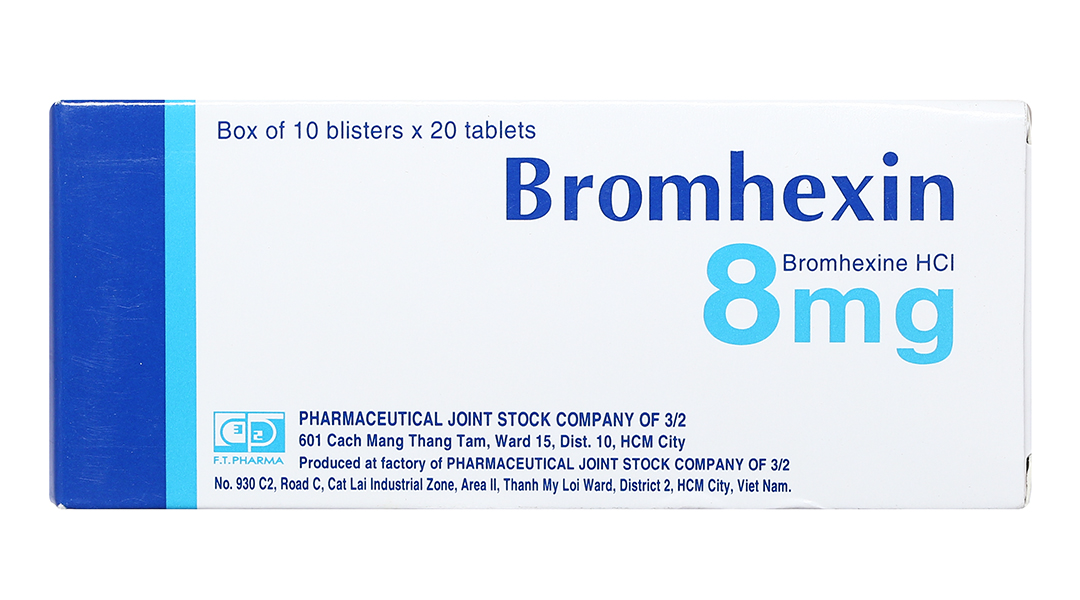 Bromhexin F.T Pharma 8mg trị rối loạn tiết dịch phế quản (10 vỉ x 20 ...