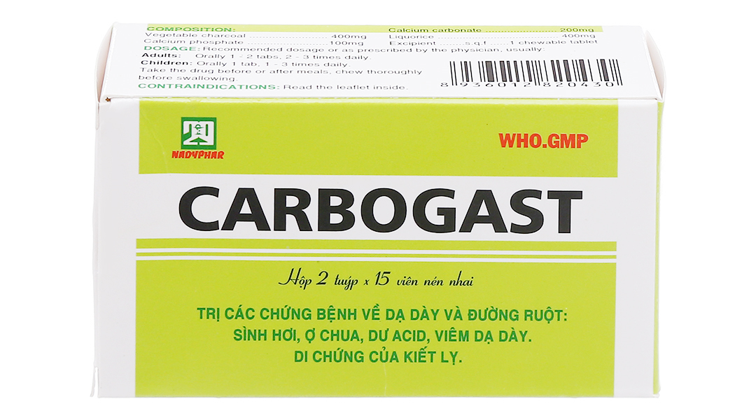 Viên nhai Carbogast trị ợ chua, di chứng kiết lỵ (2 tuýp x 15 viên) 03/ ...