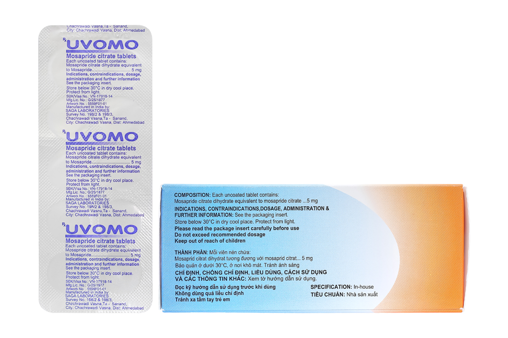 Uvomo 5mg trị rối loạn tiêu hóa (10 vỉ x 10 viên) - 07/2024 ...