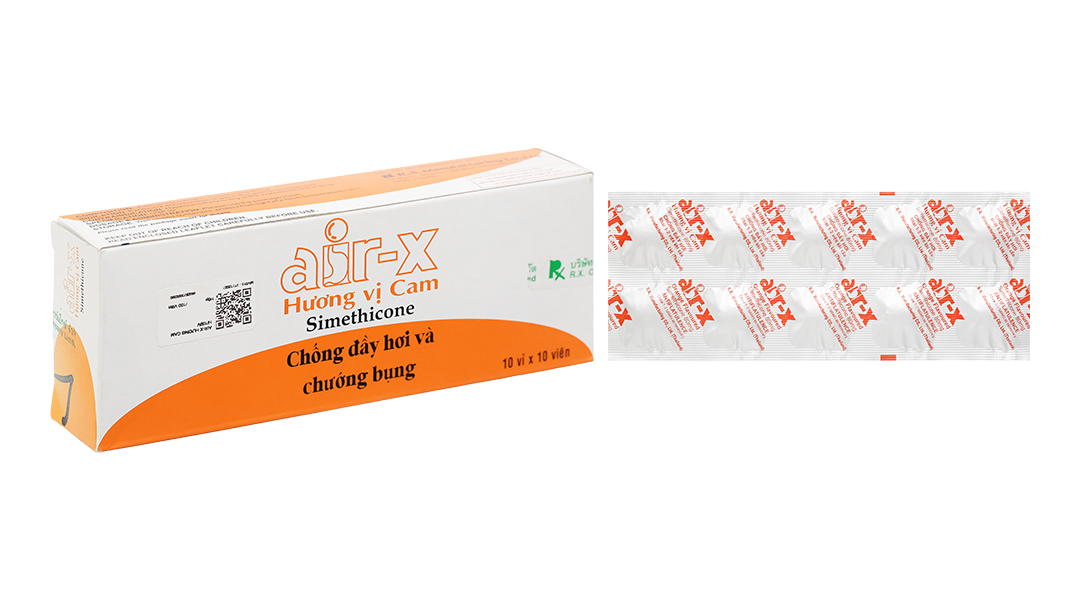Air-X 80mg hương vị cam trị đầy hơi và chướng bụng (10 vỉ x 10 viên ...
