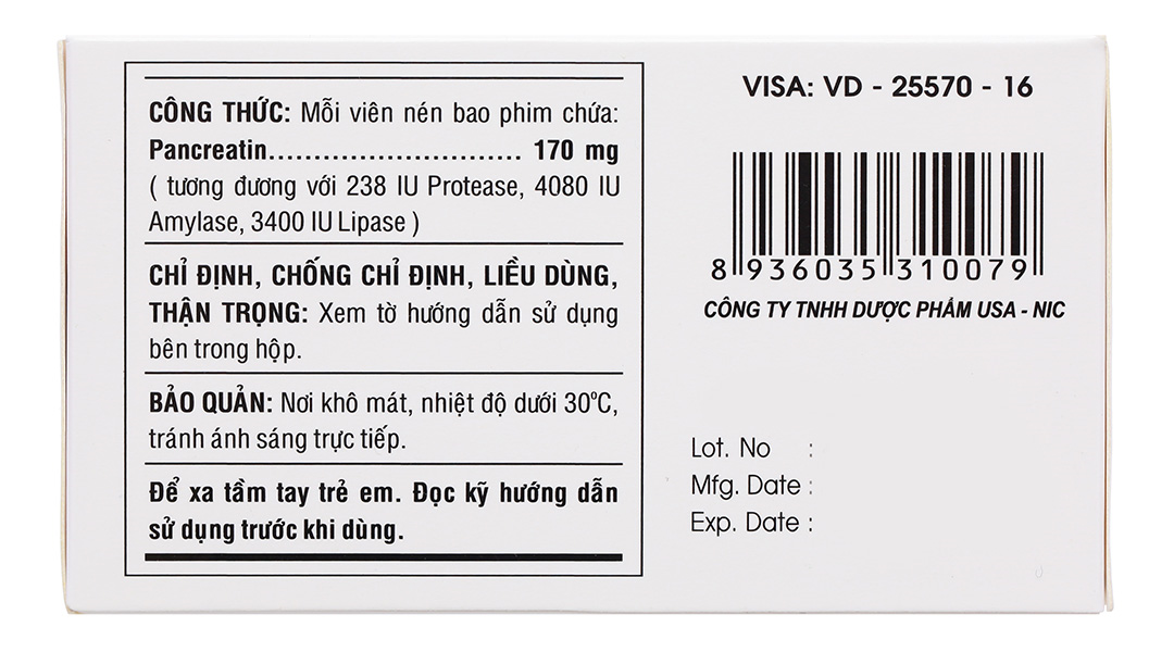 Pancres 170mg trị chứng kém hấp thu do thiếu các men tiêu hóa (10 vỉ x ...